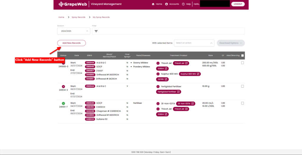 Add New Spray Record with Operator Worksheet – Grapeweb – More than ...