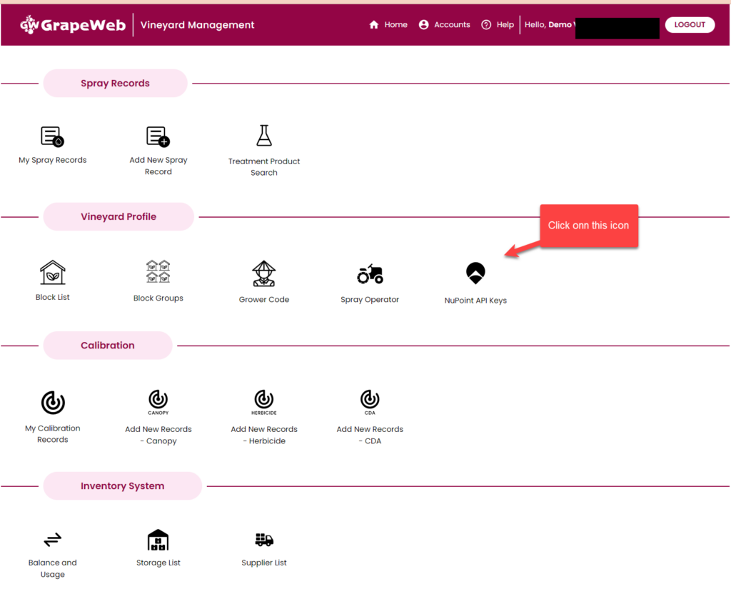 Add New NuPoint Key – Grapeweb – More than spray diary system