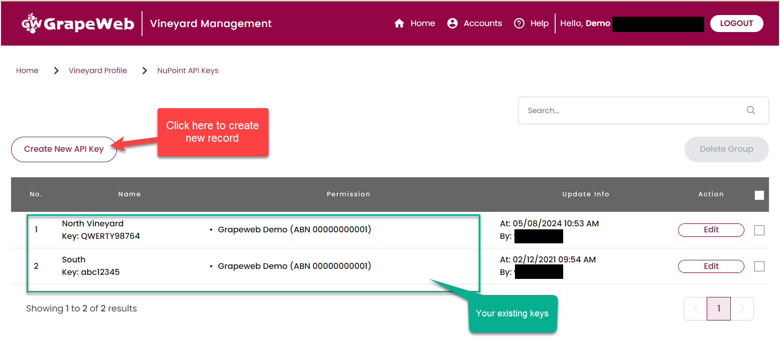 Add New NuPoint Key – Grapeweb – More than spray diary system
