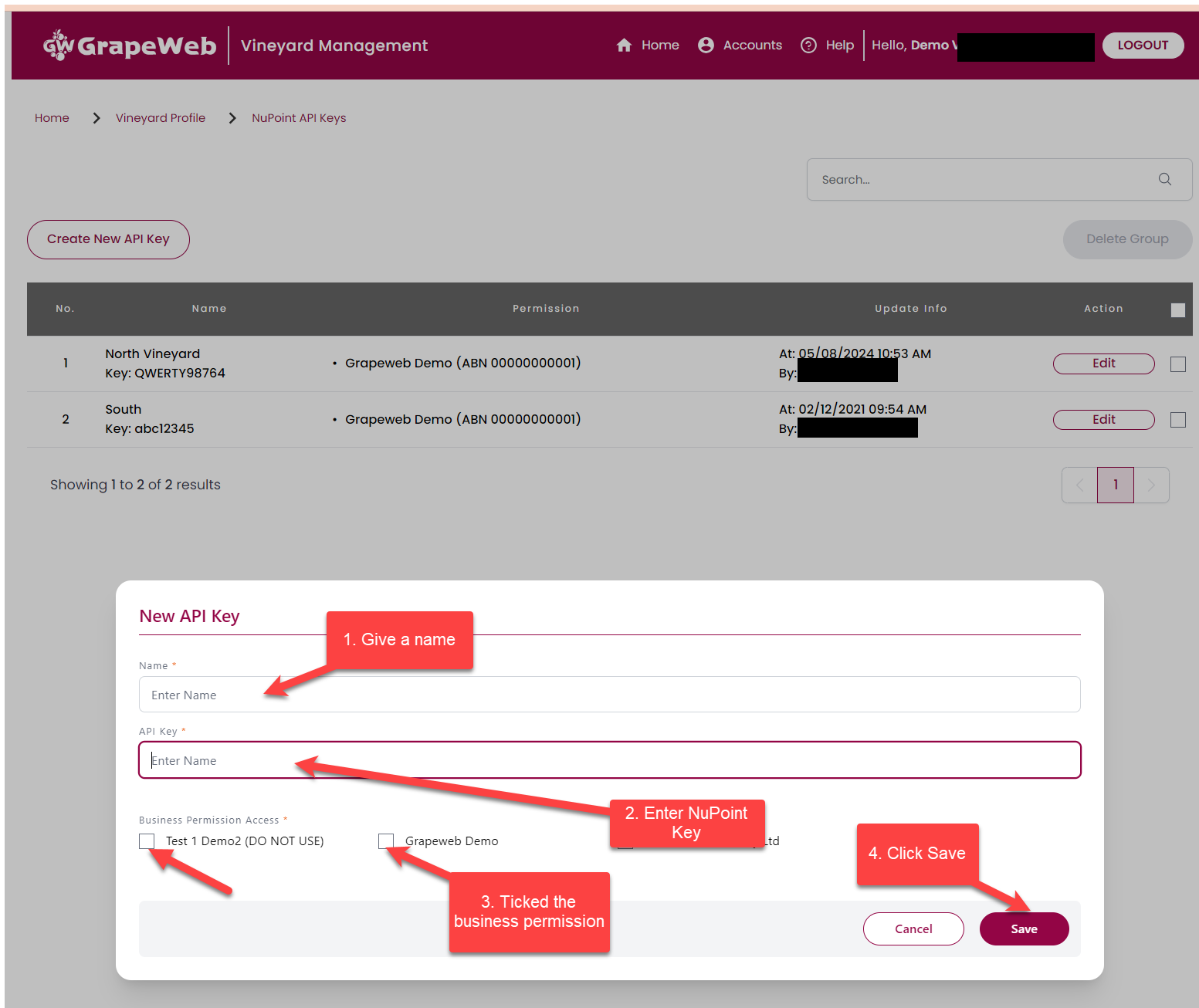 Add New NuPoint Key – Grapeweb – More than spray diary system